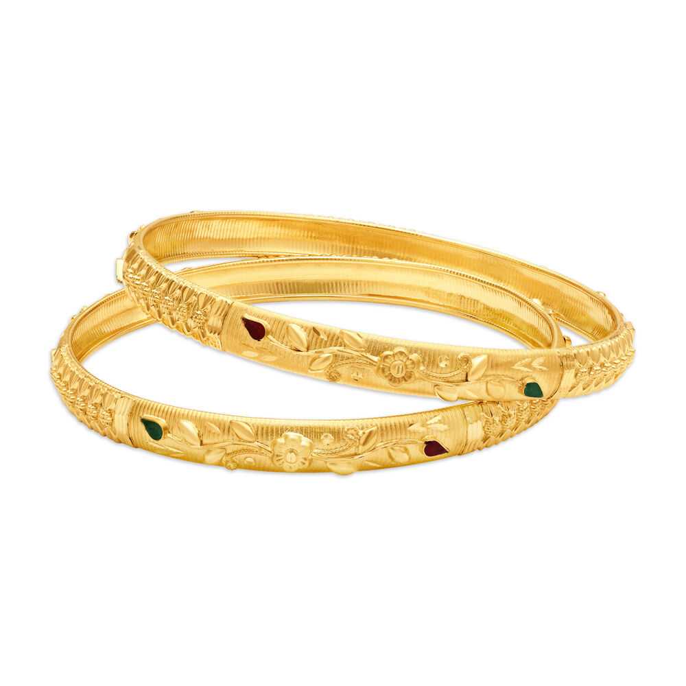 Buy Blossoming Yellow Gold Floral Carved Bangles at Best Price ...