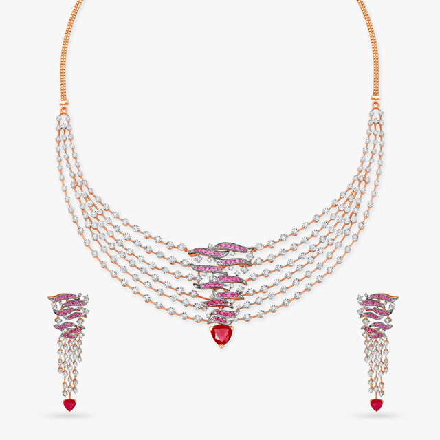 Buy Dazzling Soirees Diamond and Ruby Necklace Set at Best Price ...