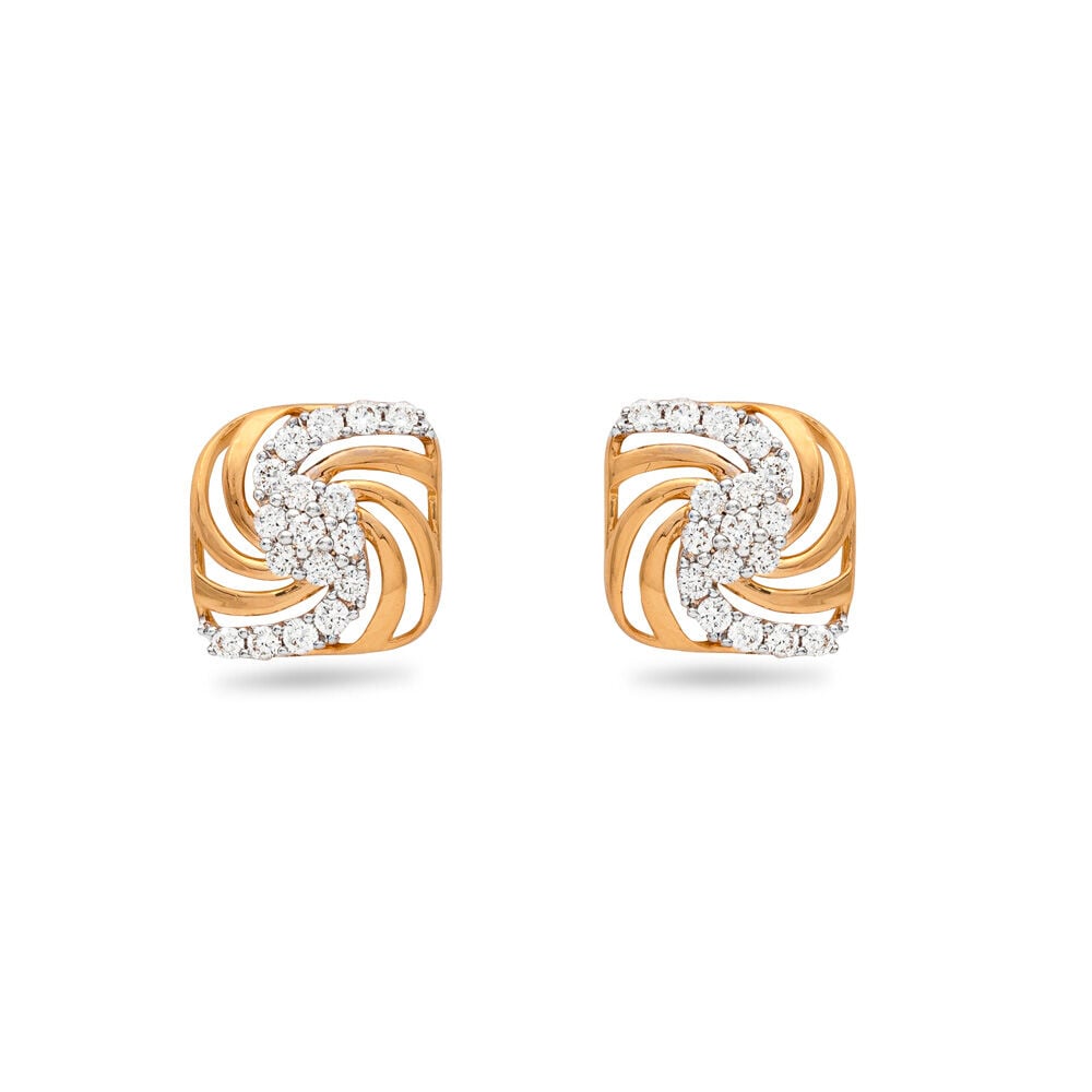 Buy Geometric Swirl Gold & Diamond Earrings at Best Price | Tanishq US