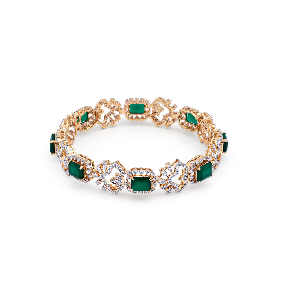Buy Octagon Green Onyx and Diamond Bangle at Best Price | Tanishq US