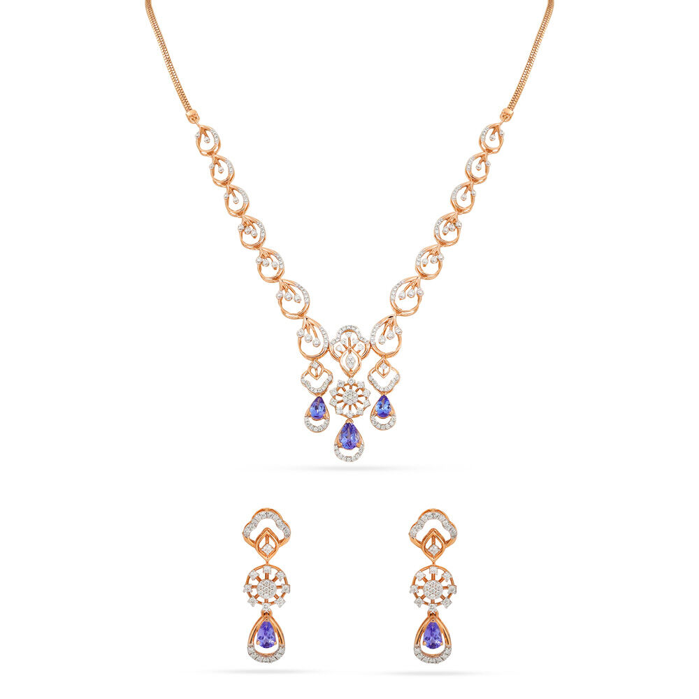 Buy Refined 18-Karat Gold Leaf & Floral Necklace Set with Bluestone ...