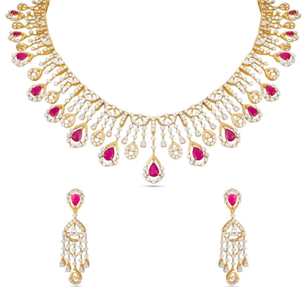 Buy Gold Ruby and Diamond Necklace Set at Best Price | Tanishq US