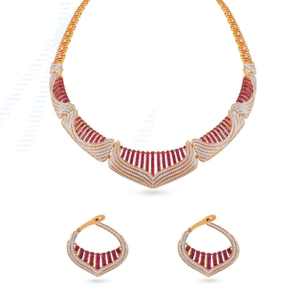 Buy Elegant Arc Motif Ensemble Necklace Set at Best Price | Tanishq US