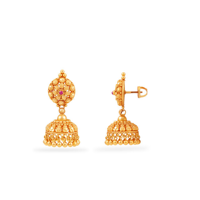 Buy Traditional Gold Ruby Jhumkas at Best Price | Tanishq US