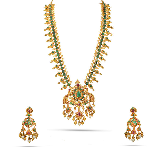 Buy Emerald Blossom Gold Necklace Set at Best Price | Tanishq US