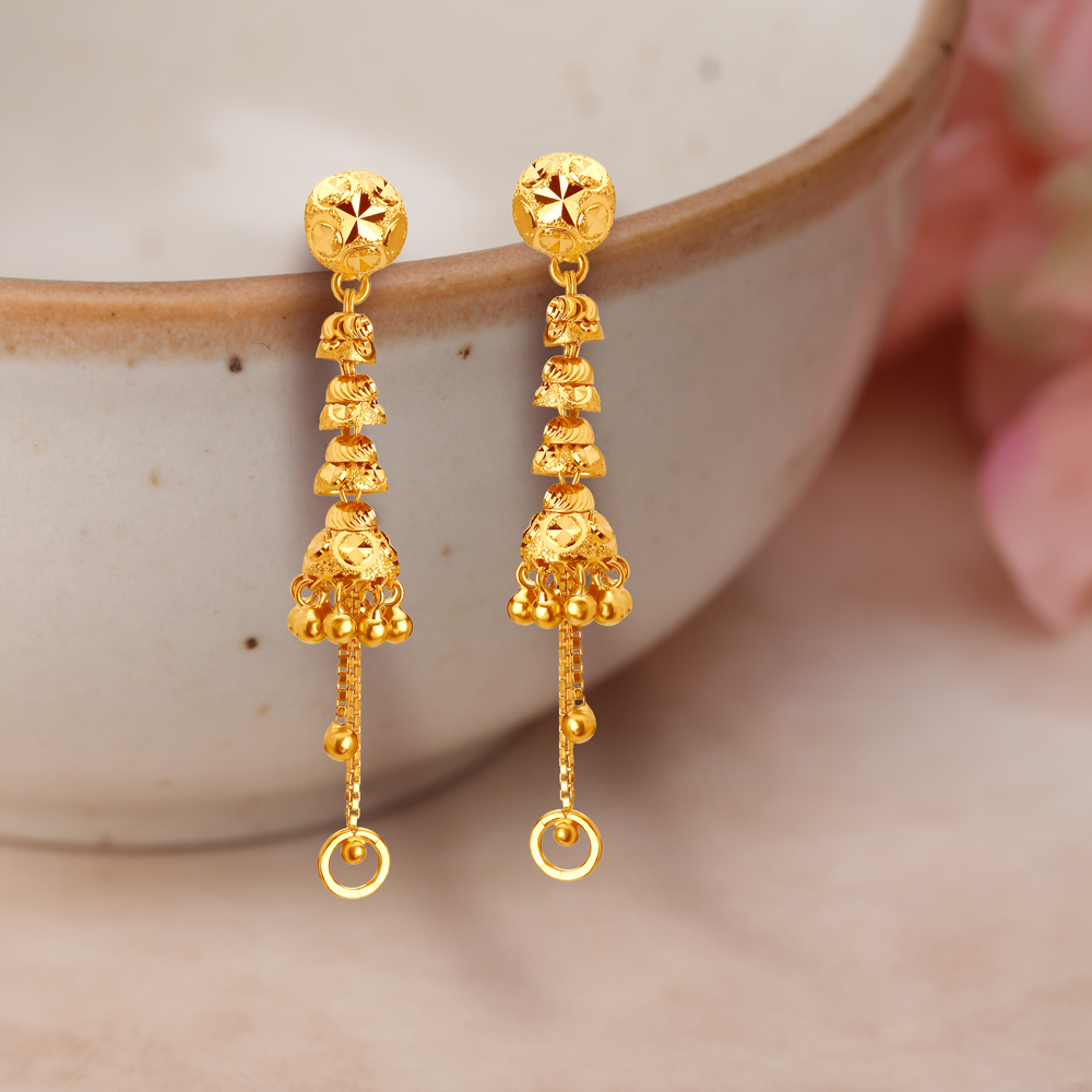 Buy Enticing Sui Dhaga 3 Layer Gold Drop Earrings at Best Price Tanishq UAE