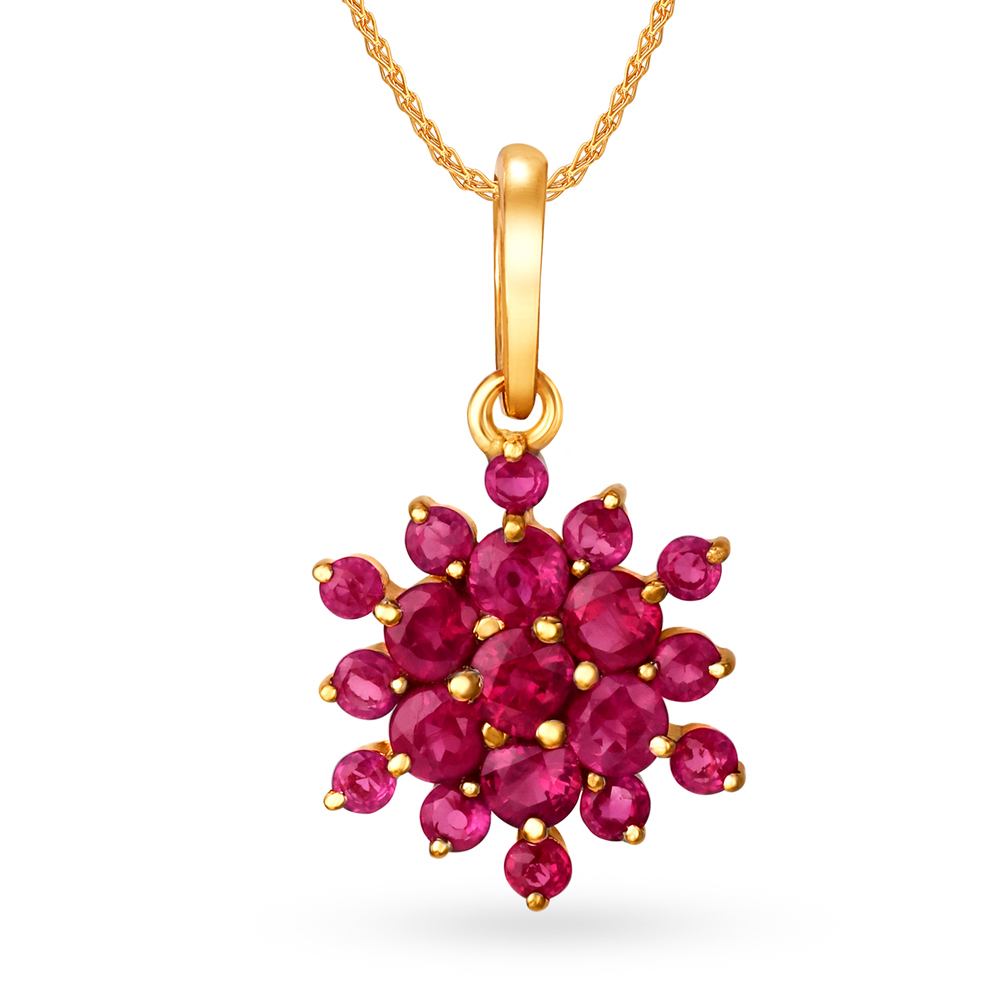 Buy Dazzling 18 Karat Gold And Ruby Floral Pendant at Best Price ...