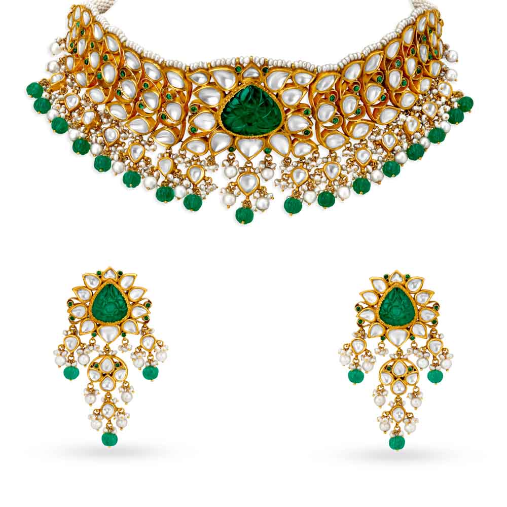 Buy 18 Karat Gold and Pearl Luxury Neckwear Set at Best Price | Tanishq UAE
