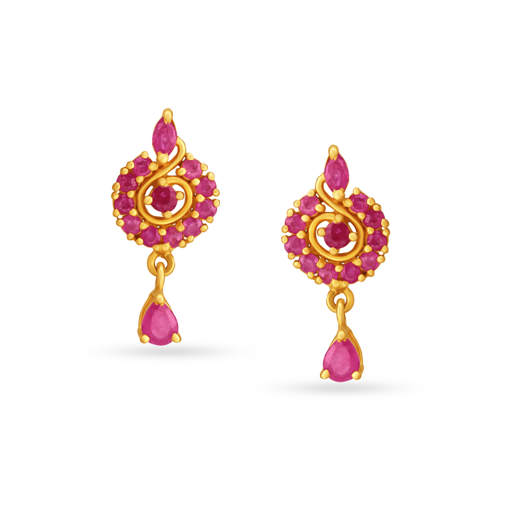 Buy Bewitching Ruby Gold Drop Earrings at Best Price | Tanishq UAE