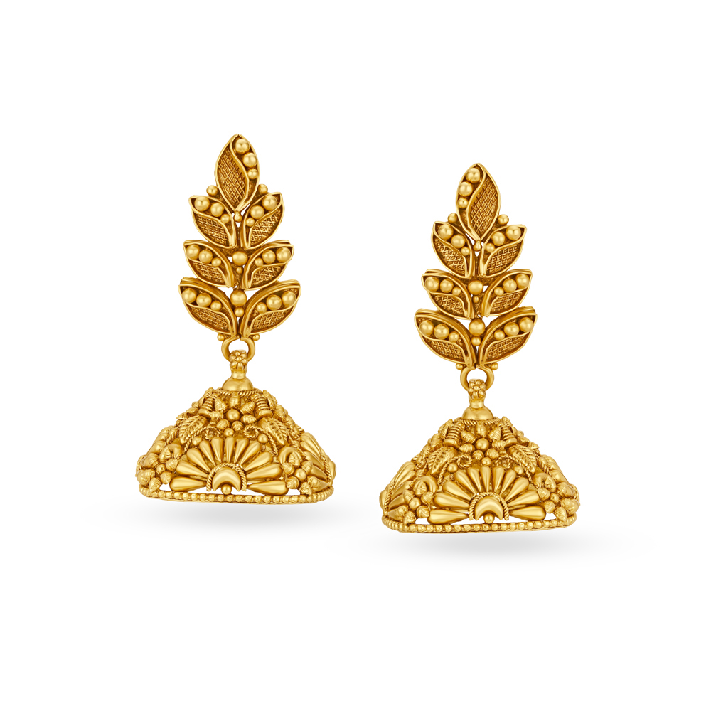 Buy Exquisite 22 Karat Yellow Gold Leaf Jhumkas at Best Price | Tanishq UAE