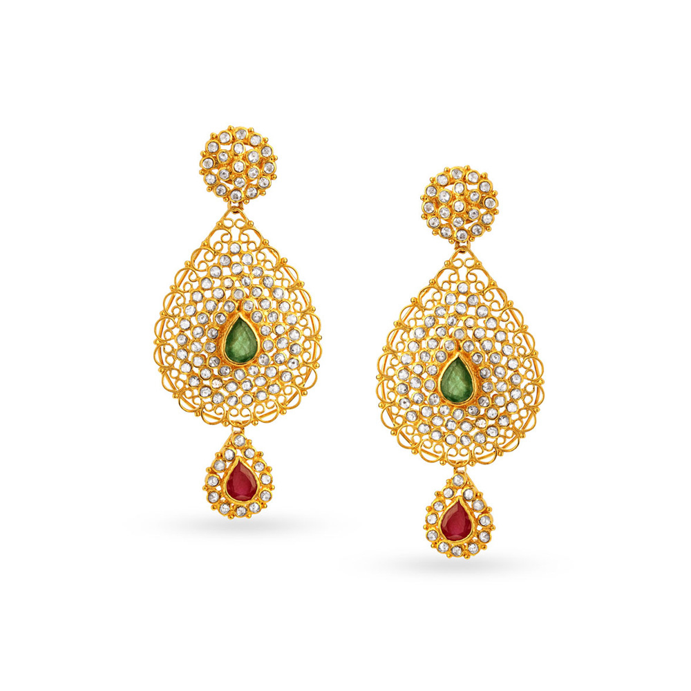 Buy Magnificent Emerald And Ruby Gold Drop Earrings at Best Price ...