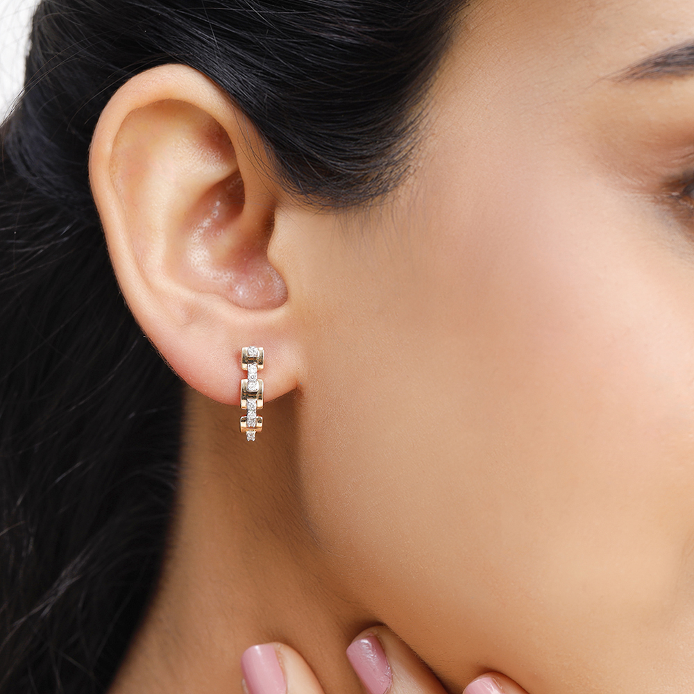 Buy 18KT Yellow Gold Curved Charisma Diamond Hoop Earring at Best Price ...