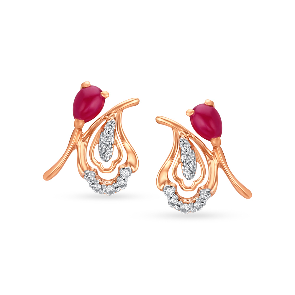 Buy Fancy Paisley Hoop Earrings with Rubies at Best Price | Tanishq UAE