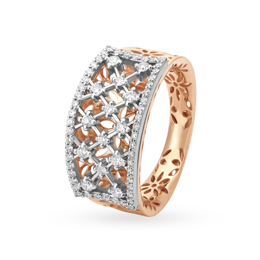 Buy Scintillating Multi Stone Mesh Diamond Ring in White and Rose Gold ...