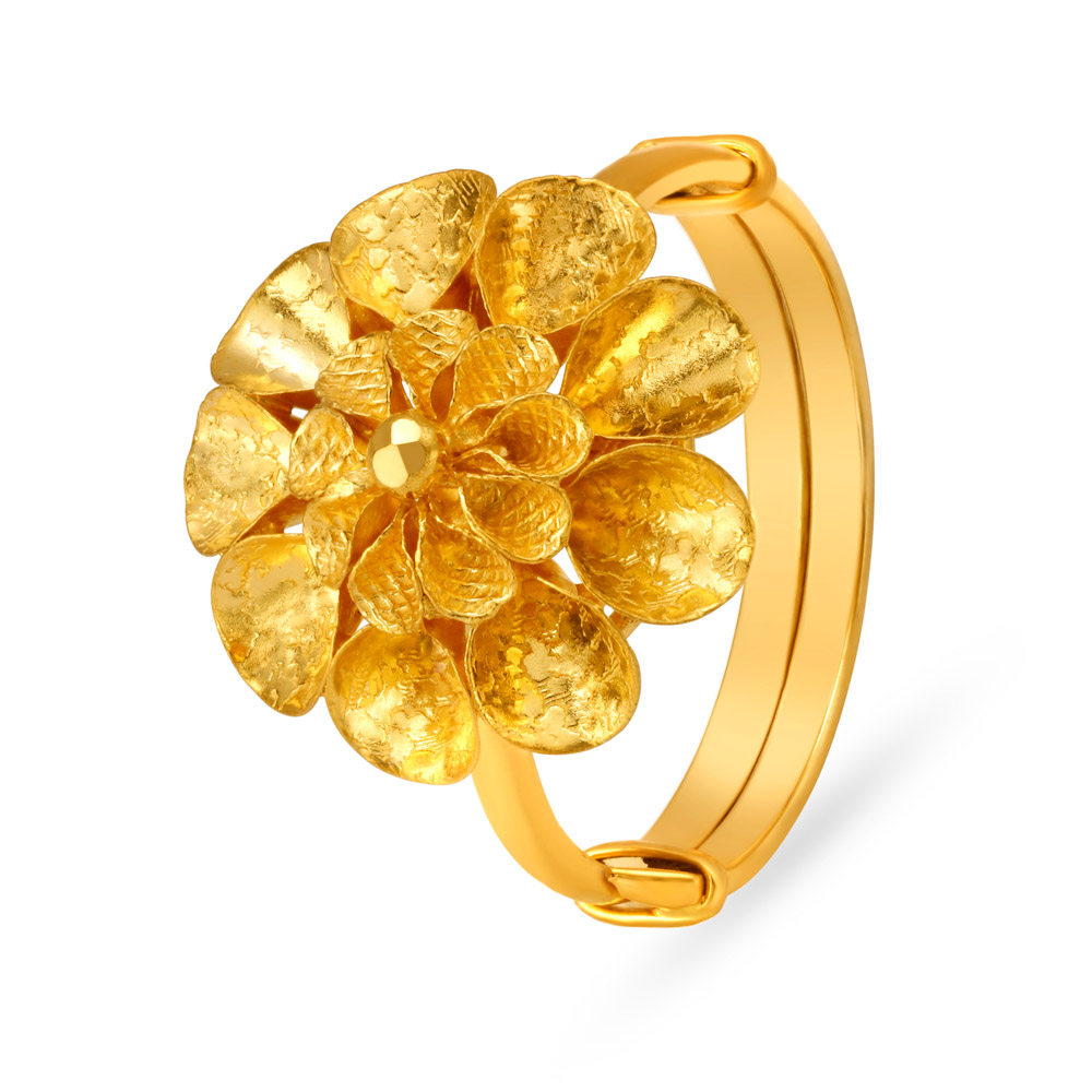 Buy Glimmering 22 Karat Yellow Gold Flower Finger Ring at Best Price ...