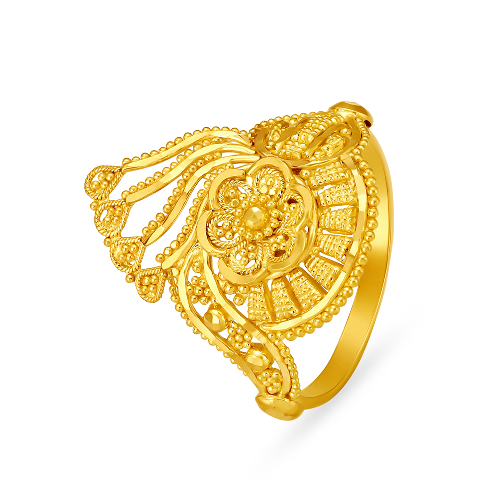 Buy Royal 22 Karat Yellow Gold Ornate Floral Finger Ring at Best Price ...