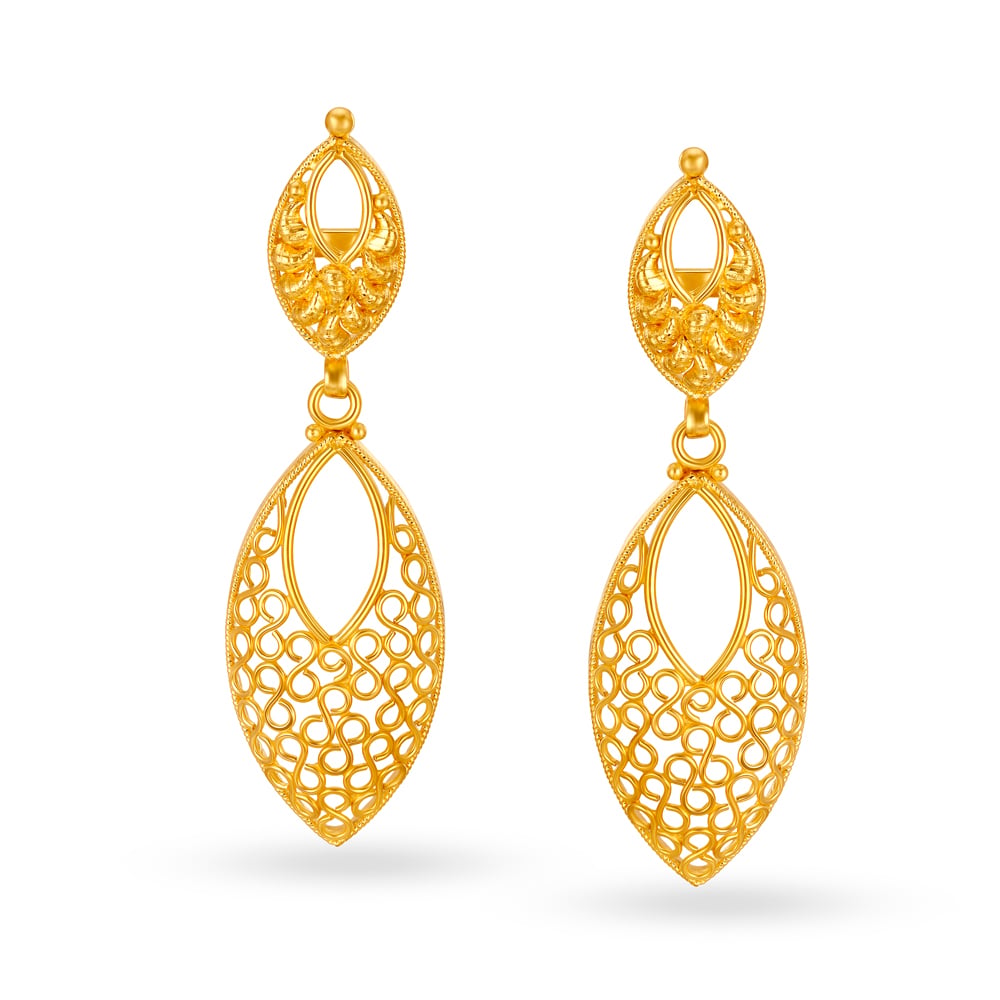 Buy Surreal Jali Work Gold Drop Earrings at Best Price | Tanishq UAE