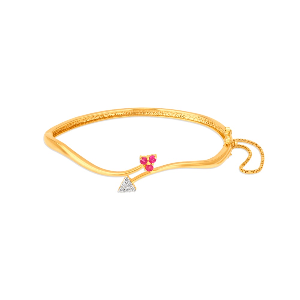 Buy Floral Ruby and Diamond Gold Bangle at Best Price | Tanishq UAE