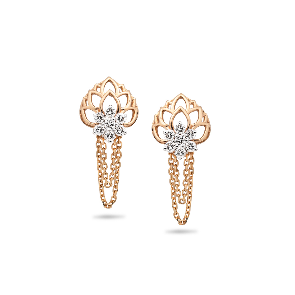 Buy Lotus-Inspired Diamond and Gold Earrings at Best Price | Tanishq UAE
