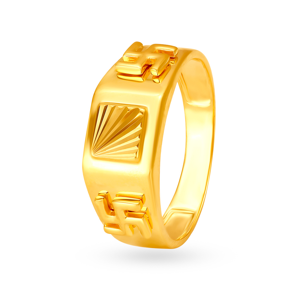 Buy Geometric Gold Swastik Ring for Men at Best Price | Tanishq UAE