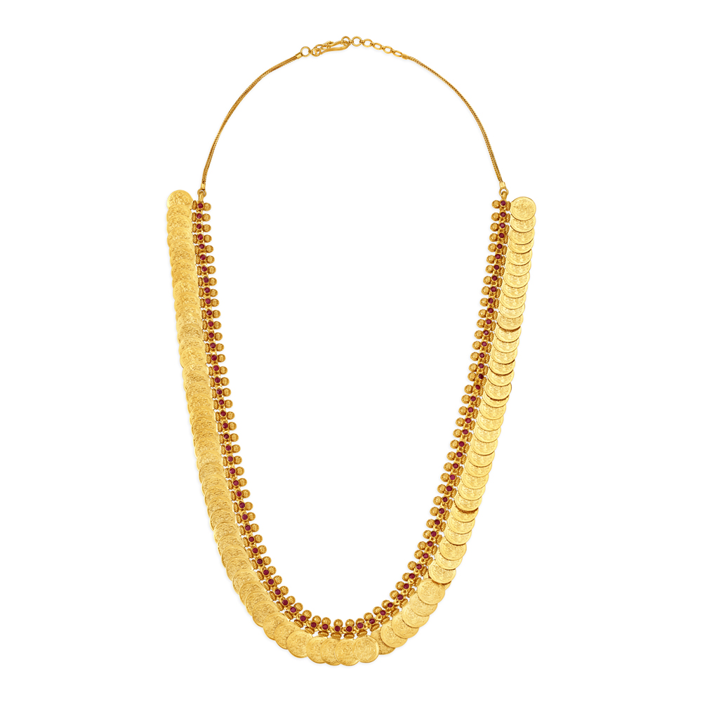 Buy Traditional Ruby Embellished Gold Haaram at Best Price | Tanishq UAE