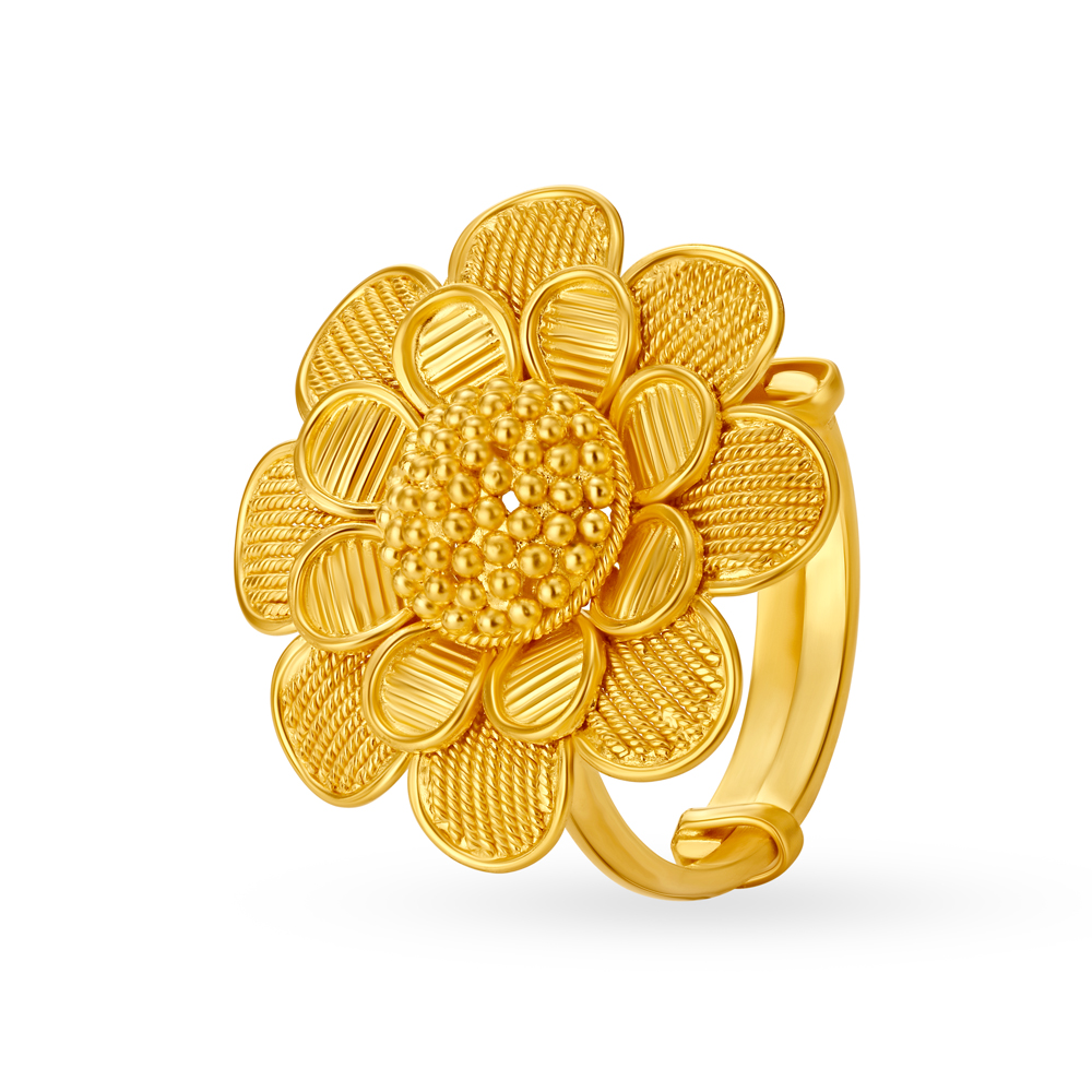 Buy Dazzling 22 Karat Yellow Gold Floral Statement Ring at Best Price ...