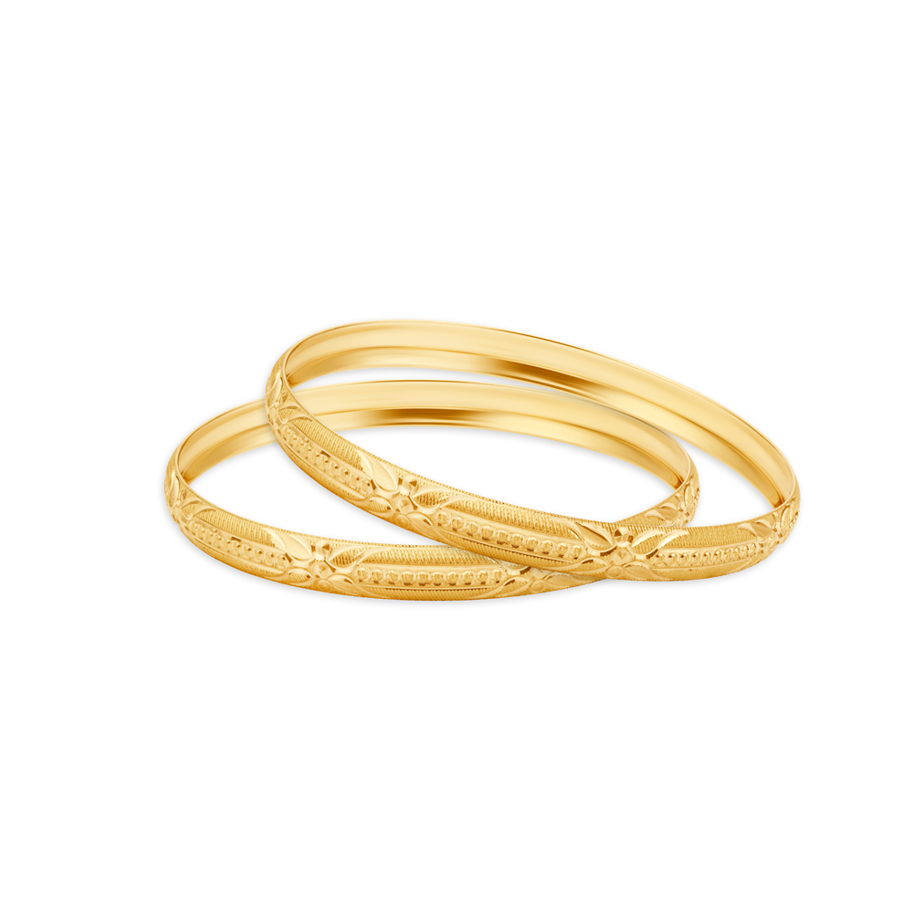 Buy Flourishing Yellow Gold Floral Embossed Bangles at Best Price | Tanishq UAE
