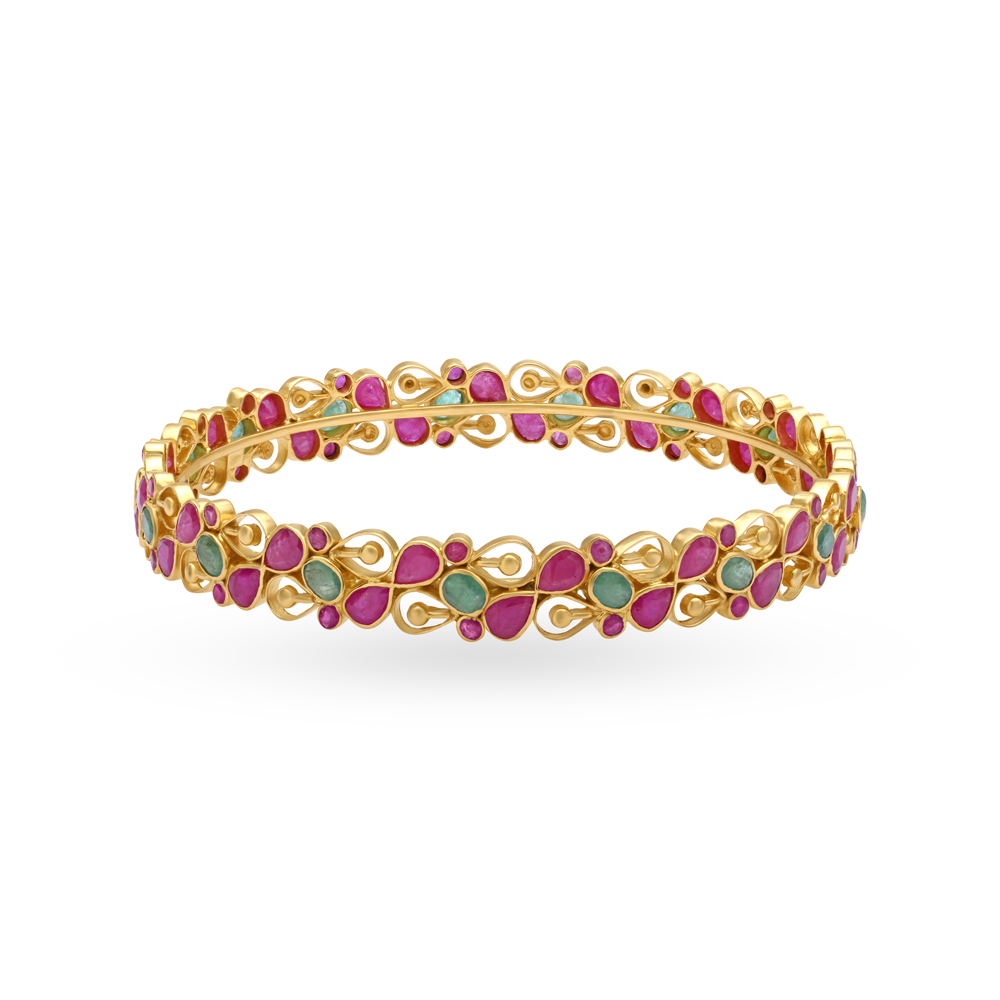 Buy Flawless Emerald and Ruby Gold Bangle at Best Price | Tanishq UAE