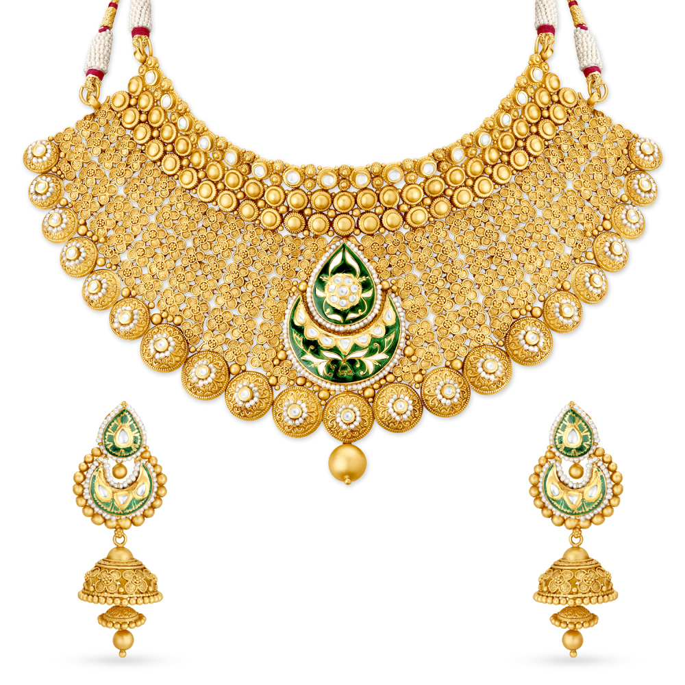 Buy Spellbinding Gold Neckwear Set Perfect for Any Bride at Best Price ...