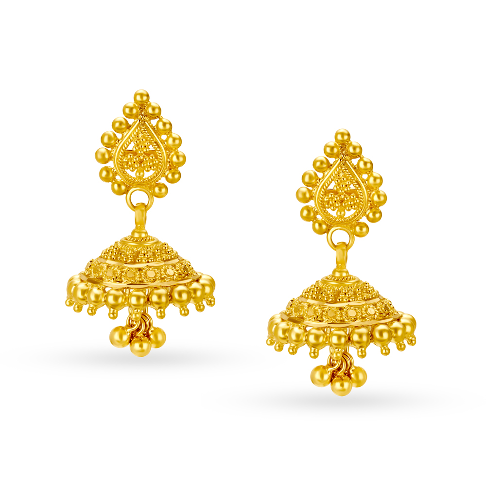 Buy Gold Jali Work Jhumka Earrings at Best Price | Tanishq UAE