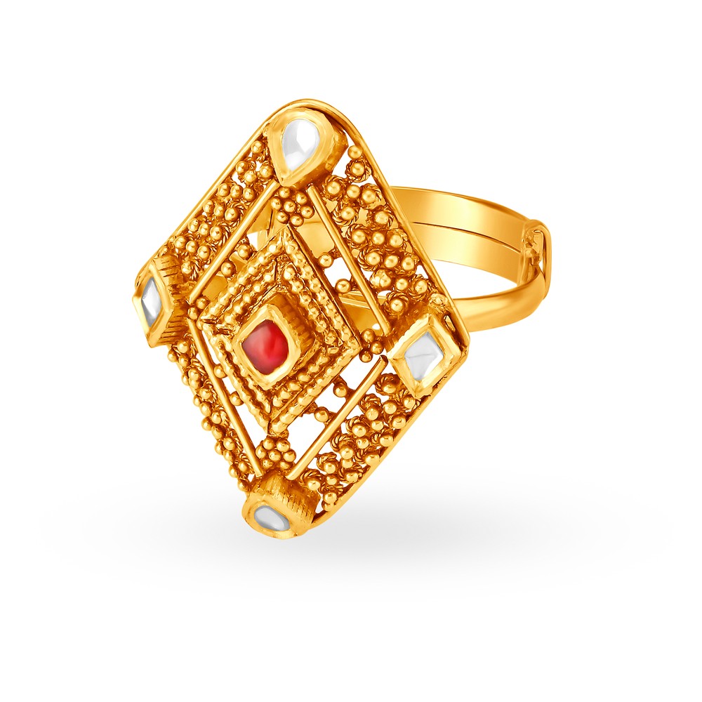 Buy Delightful 22 Karat Yellow Gold And Stone Finger Ring at Best Price ...