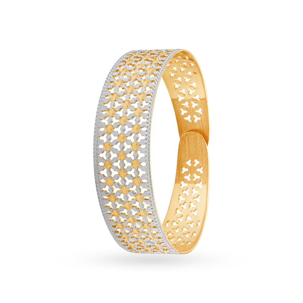 Buy Ethereal Yellow Gold Trefoil Lattice Cuff Bangle at Best Price ...