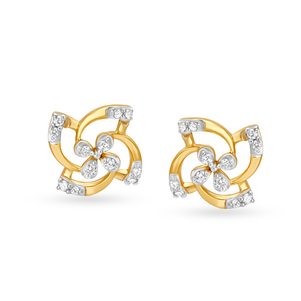 Buy Ethereal 18 Karat Yellow Gold And Diamond Floral Studs at Best ...