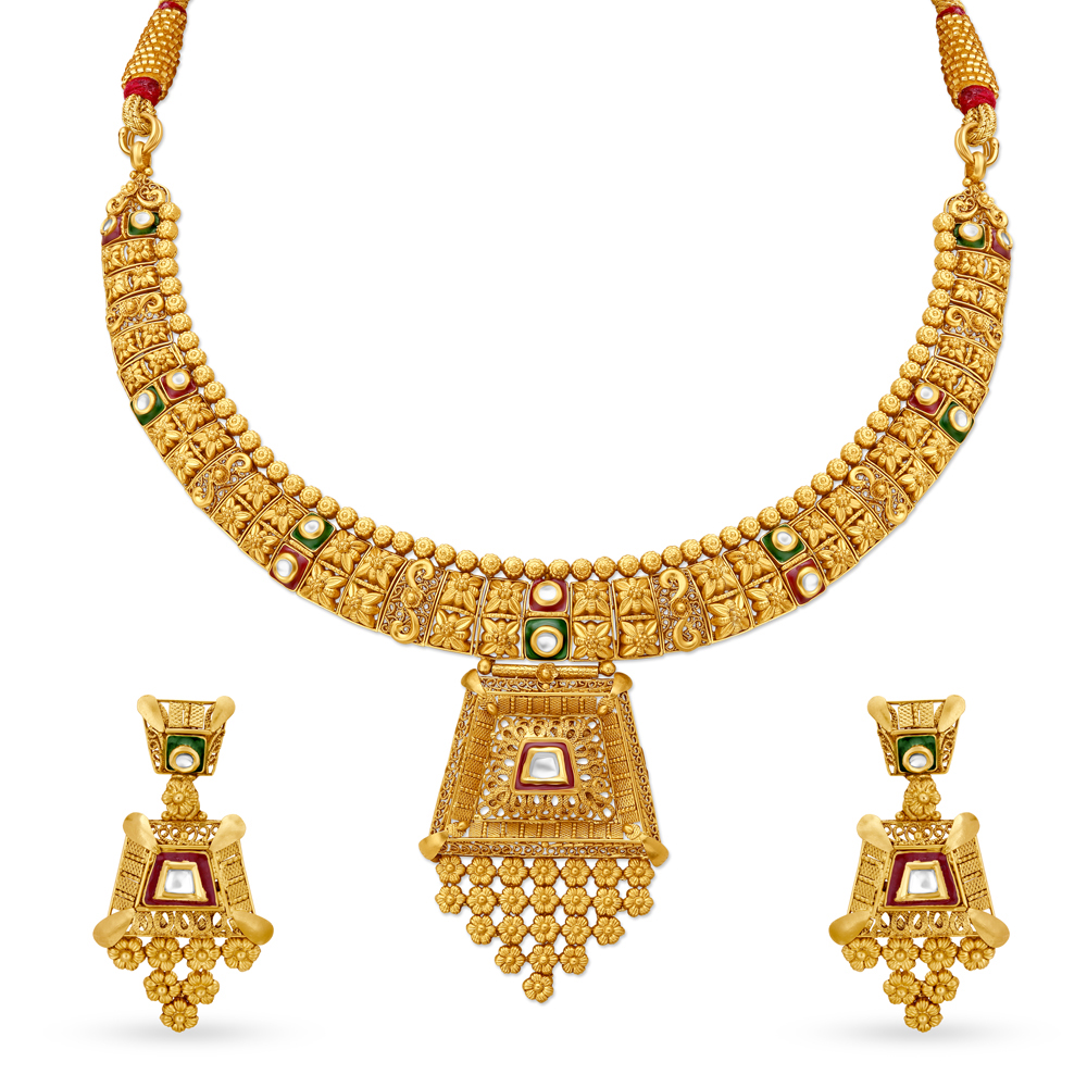 Buy Magnificent Gold Neckwear Set at Best Price | Tanishq UAE