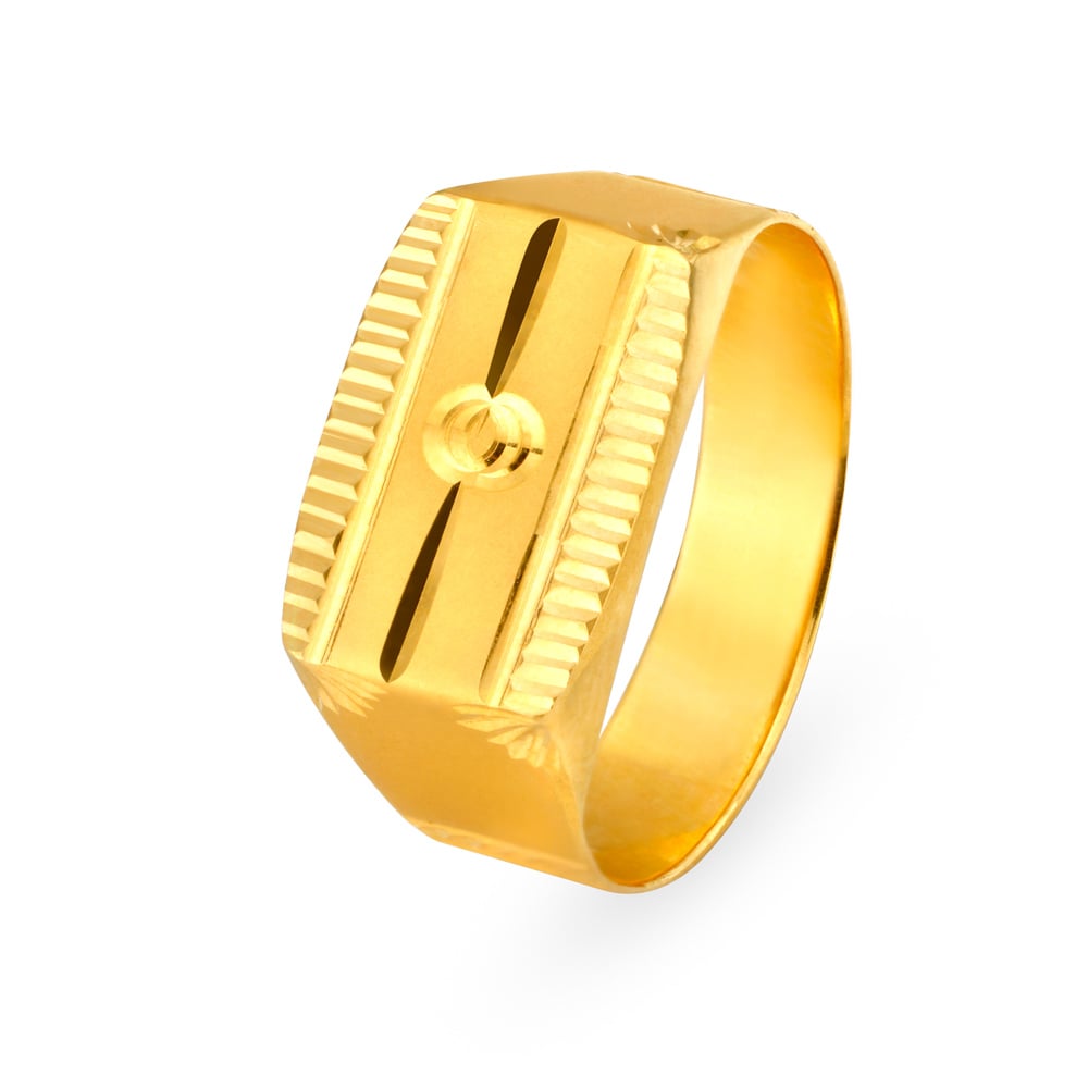 Buy Geometric 22 Karat Yellow Gold Embossed Ring at Best Price ...