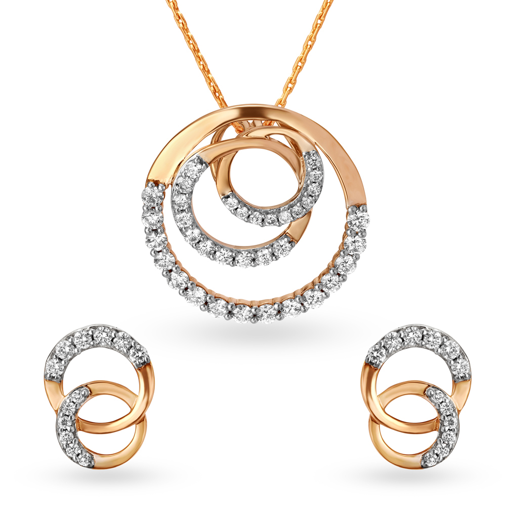 Buy Link Circular Diamond Pendant And Earrings Set at Best Price | Tanishq UAE